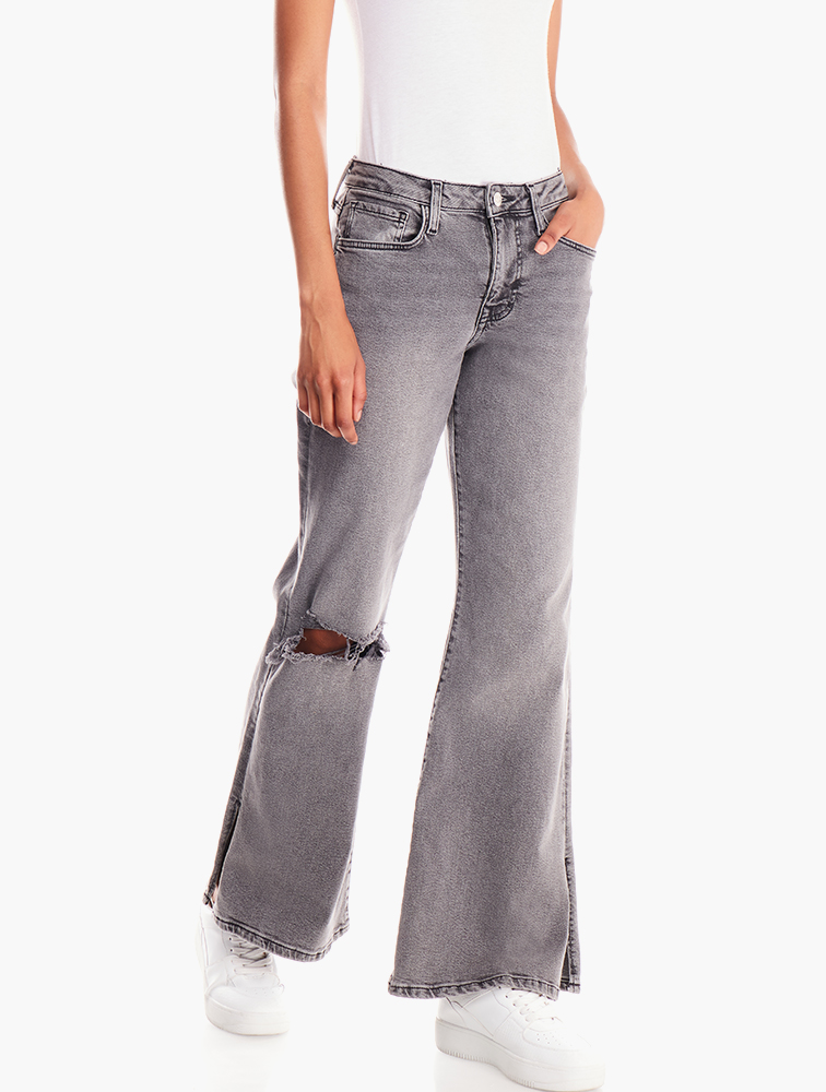 MyRunway | Shop Forever 21 Grey Washed Rip Flare Leg Jeans for Women from MyRunway.co.za